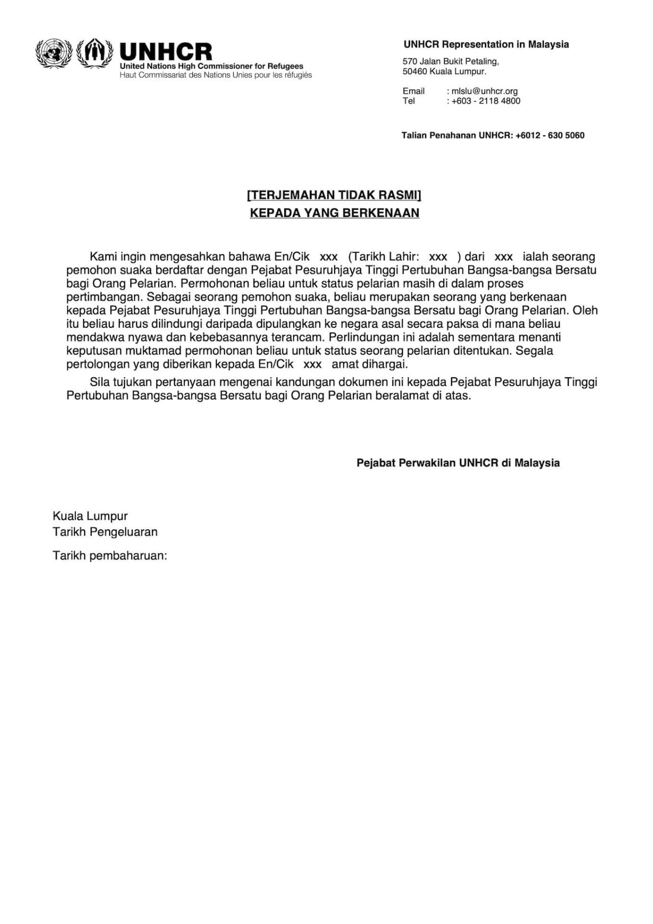 UNHCR Documents - Refugee Malaysia